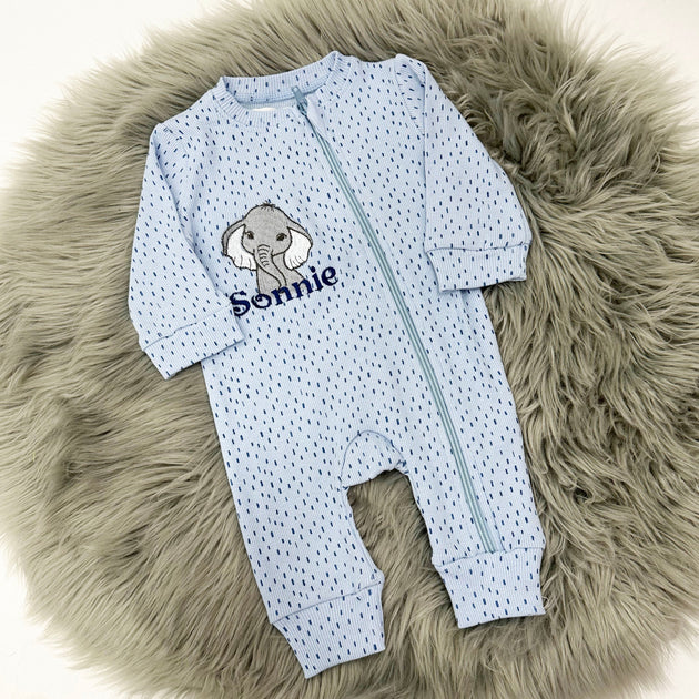 Blue Droplet Pattern Zip Sleepsuit - Various Animals Available – Lavish ...