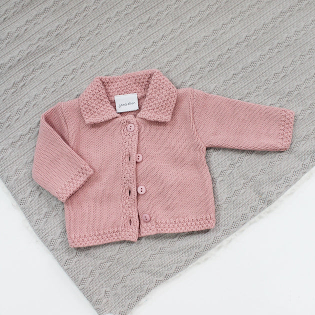 Dusky Pink Button Up Knit Cardigan With Collar – Lavish Little Style Baby