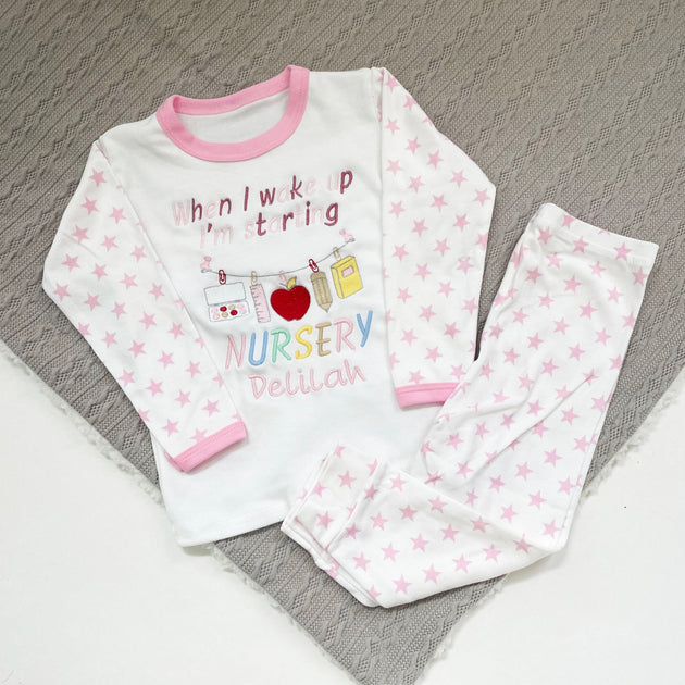 First Day At Nursery Personalised Embroidered Pyjamas - Design One ...